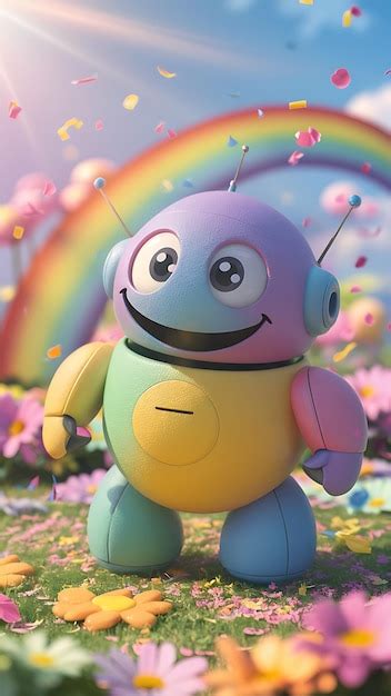 Positive Cute Robot 3d Render Illustration Vector Background Premium Ai Generated Image