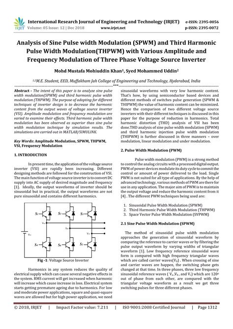 Irjet Analysis Of Sine Pulse Width Modulation Spwm And Third