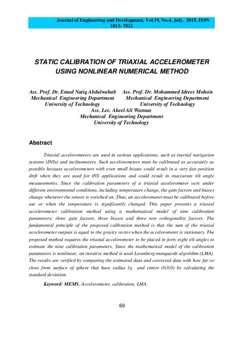 Pdf Static Calibration Of Triaxial Accelerometer Using Nonlinear