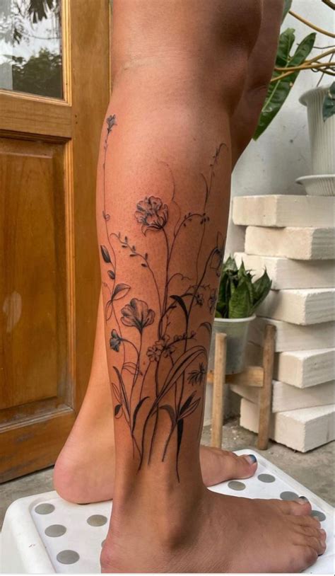 Pointpaint Briggs Tattoo Leg Flower Fine Line Flower Ankle Tattoo