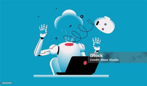 Robot Exploding During Working At Computer Illustration Stock Illustration Download Image Now