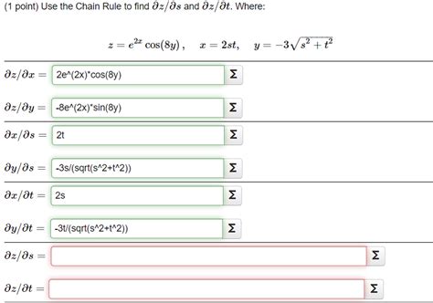 Solved (1 ﻿point) ﻿Use the Chain Rule to find delzdels and | Chegg.com