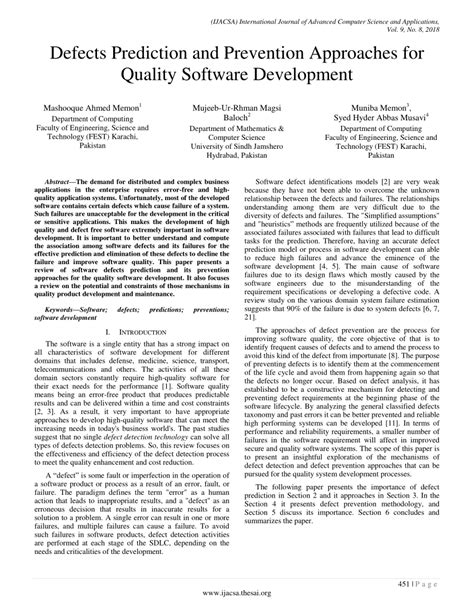 PDF Defects Prediction And Prevention Approaches For Quality Software Development