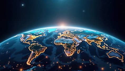 Global Night View Of Earth Bright Connections Represent Worldwide Digital Infrastructure