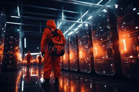 Shot Of Man Walking Data Center Database Data Storage Backup Cyber