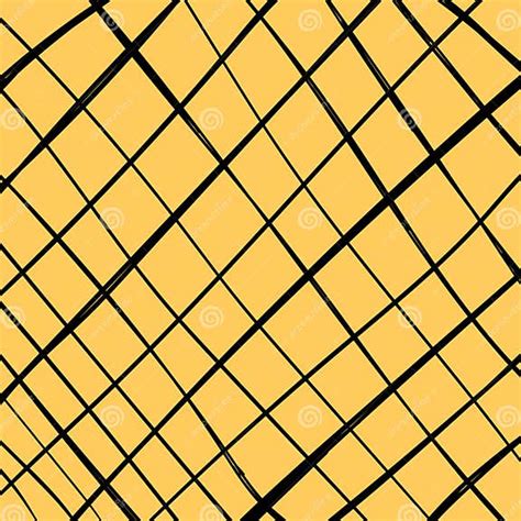 Hand Drawn Cute Grid Doodle Yellow Black Plaid Pattern With Checks