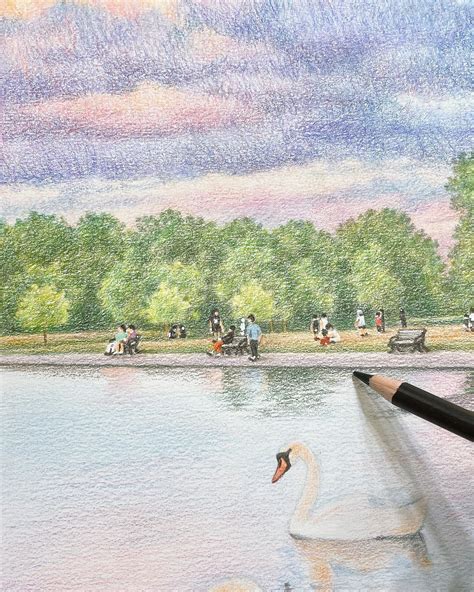 이숨일기 𝙇𝙚𝙚𝙨𝙤𝙤𝙢 ̎ 협찬화방넷 풍경그림을 오랜만에 그리네요 색연필의 포슬포슬함은 마음을 포근하게 해주는 것 같아요💜 ⠀ 🖍️더웬트 크로마플로우 유성색연필