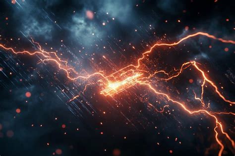 Dramatic Electric Lightning Between Clouds In Dark Sky Background Stock Illustration