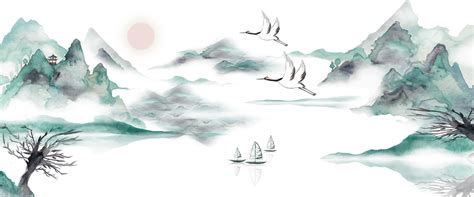 레트로 풍경 크레인 그라데이션 중국 스타일 포스터 레트로 풍경 두루미 구배 배경 일러스트 및 사진 무료 다운로드 Pngtree