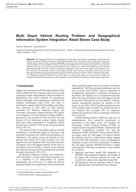 pdf multi depot vehicle routing problem and geographical information