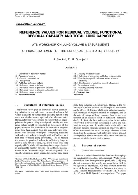 Pdf Reference Values For Residual Volume Functional Residual