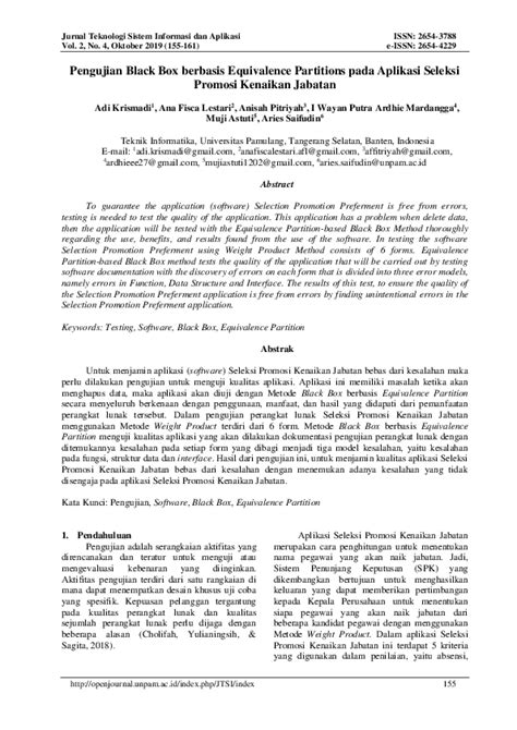 Pdf Pengujian Black Box Berbasis Equivalence Partitions Pada Aplikasi