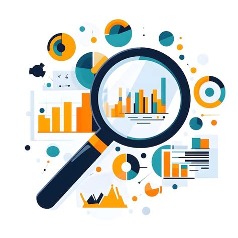 Flat Floating Graph And Magnifying Glass With Market Analysis Text Concept As A Dynamic Vector
