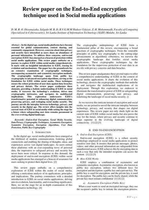 pdf review paper on the end to end encryption technique used in