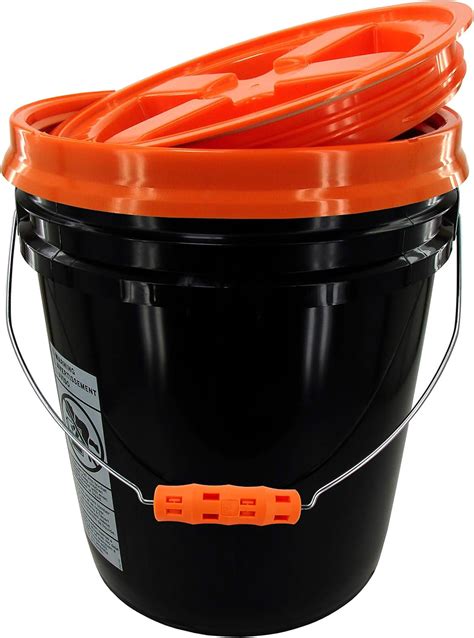 Black Bucket With Orange Over Sized Grip 5 Gallon With Lid