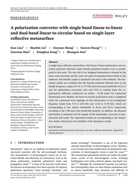 A Polarization Converter With Single‐band Linear‐to‐linear And Dual‐band Linear‐to‐circular
