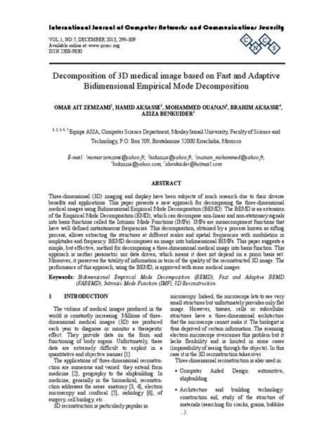 Decomposition Of 3d Medical Image Based On Fast And Adaptive Bidimensional Empirical Mode