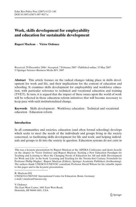 PDF Work Skills Development For Employability And Education For Sustainable Development