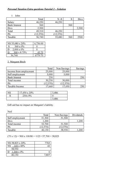 Extra Questions Tutorial 2 Solution Personal Taxation Extra