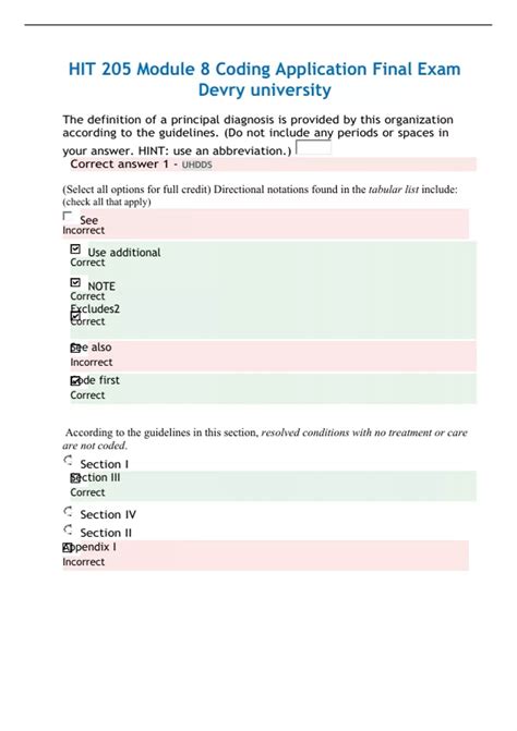 hit 205 module 8 coding application final exam devry university hit