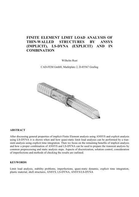 Finite Element Limit Load Analysis Of Thin Walled Structures By Ansys