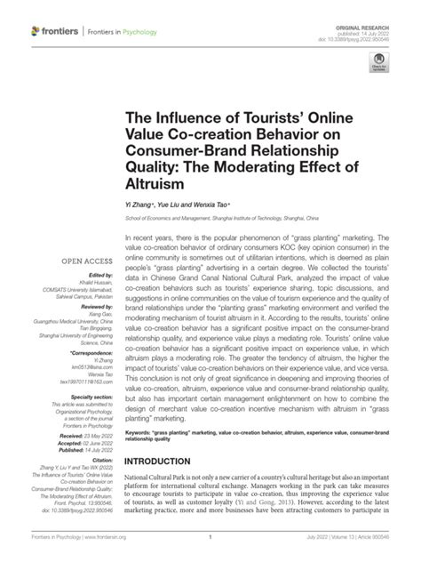 The Influence Of Tourists Online Value Co Creation Behavior On Consumer Brand Relationship
