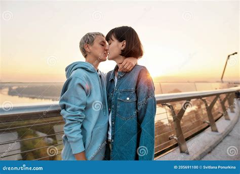 Young Passionate Lesbian Couple Kissing Outdoors, Two Women Enjoying Romantic Moments Together ...