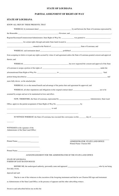 Louisiana Partial Assignment Of Right Of Way Fill Out Sign Online And Download Pdf