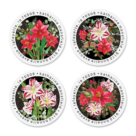Amaryllis Round Return Address Labels 4 Designs Colorful Images