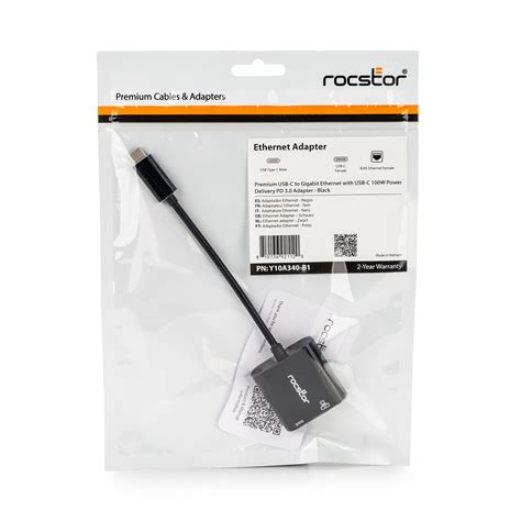 Premium Usb C To Gigabit Ethernet With Usb C 100w Power Delivery Pd 3 0 Adapter Black Rocstor