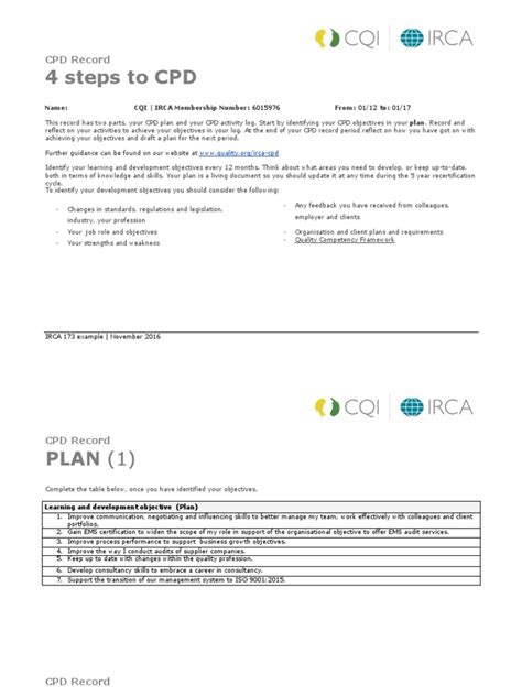 Irca Cpd Log Example Pdf Iso 9000 Audit
