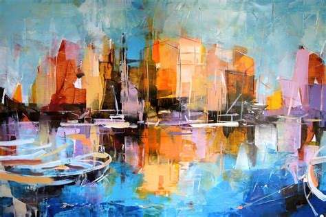 Купить картину Абстрактная картина город у реки Damina Plus