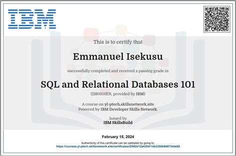 Sql Structuredquerylanguage Certificationachievement Programming Emmanuel Isekusu