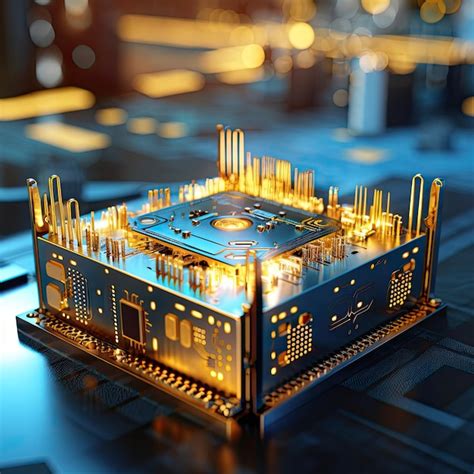 Premium Ai Image Golden Circuitry Detail On Advanced Microchip Board