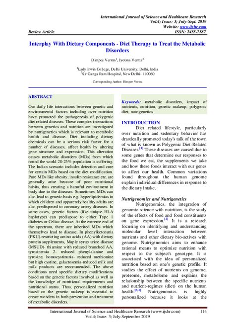 Pdf Interplay With Dietary Components Diet Therapy To Treat The