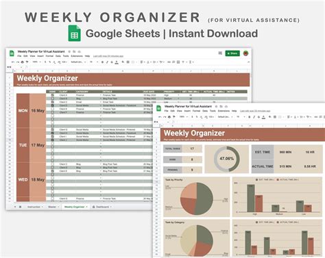 Weekly Organizer For Virtual Assistant Business Freelance Task Tracker
