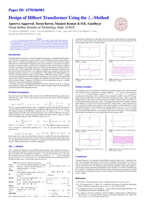 Pdf Design Of Hilbert Transformer Using The L1 Method Pdf Design Of Hilbert Transformer Using The L1 Method