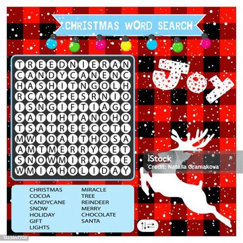 크리스마스 단어 검색 게임 겨울 휴일에 대한 영어 단어를 배우기위한 크로스 워드 워드 퍼즐 논리 활동 워크시트 가로세로 낱말퍼즐에 대한 스톡 벡터 아트 및 기타 이미지