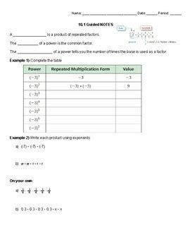 Exponents Guided Notes By Nicole Hegewald TPT