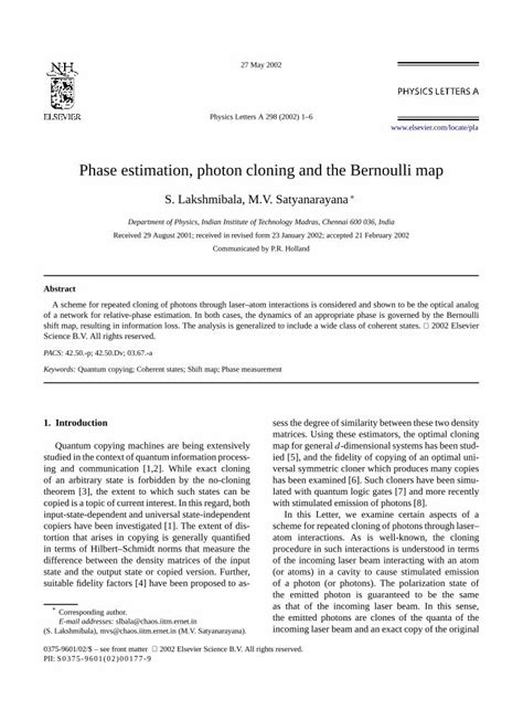 Pdf Phase Estimation Photon Cloning And The Bernoulli Map Dokumentips