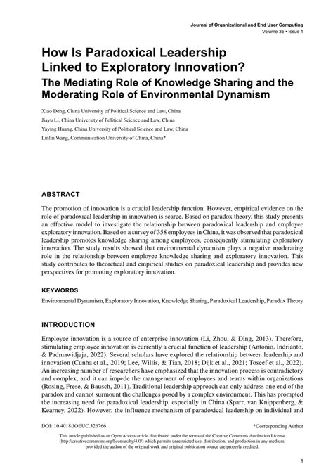 Pdf How Is Paradoxical Leadership Linked To Exploratory Innovation The Mediating Role Of