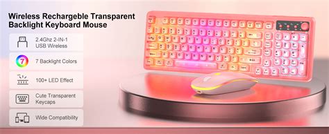 Pink Light Up Keyboard And Mouse Wireless Cute 2 4ghz Cordless Rechargeable
