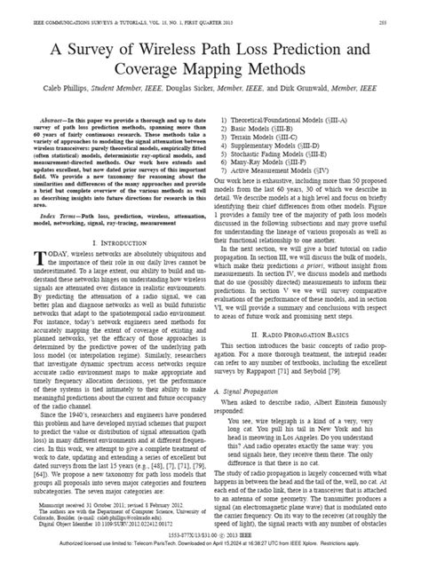 a survey of wireless path loss prediction and coverage mapping methods