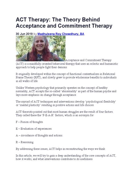 Act Therapy The Theory Behind Acceptance And Commitment Therapy Pdf Psychotherapy Mindfulness