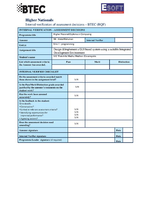 Programming Assignment Higher Nationals Internal Verification Of Assessment Decisions Btec