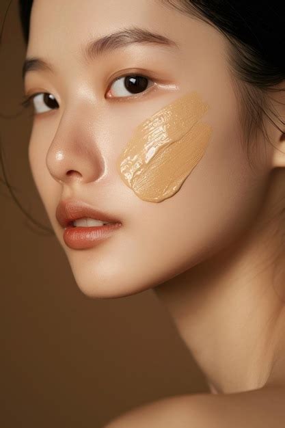 Premium Photo Liquid Face Foundation Swatch On Asian Woman Cheek