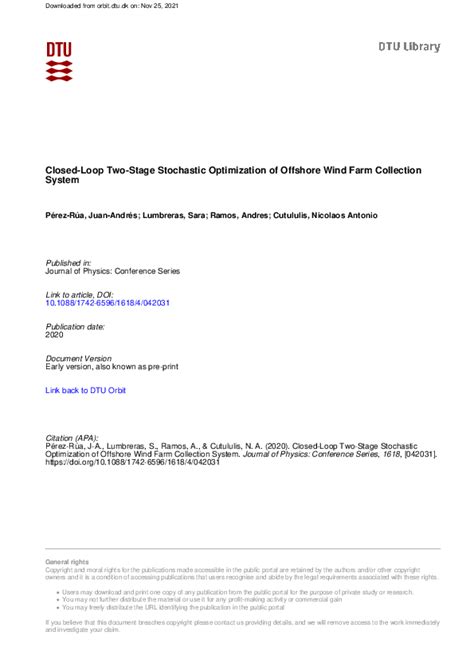 Pdf Closed Loop Two Stage Stochastic Optimization Of Offshore Wind Farm Collection System