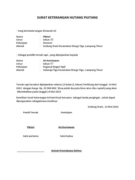 Surat Keterangan Hutang Piutang Pdf