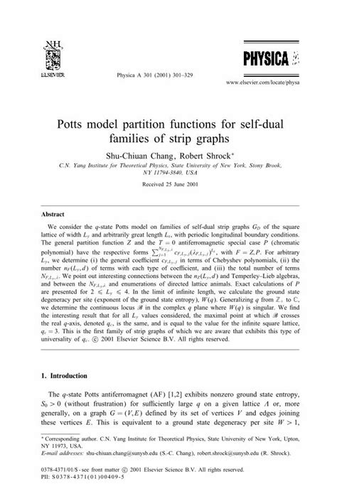 Pdf Potts Model Partition Functions For Self Dual Families Of Strip