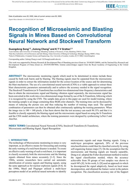 Pdf Recognition Of Microseismic And Blasting Signals In Mines Based